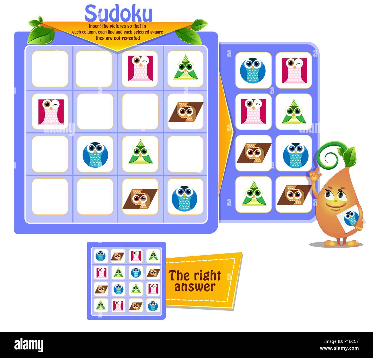 Sudoku game for children with pictures shapes. Kids activity sheet ...