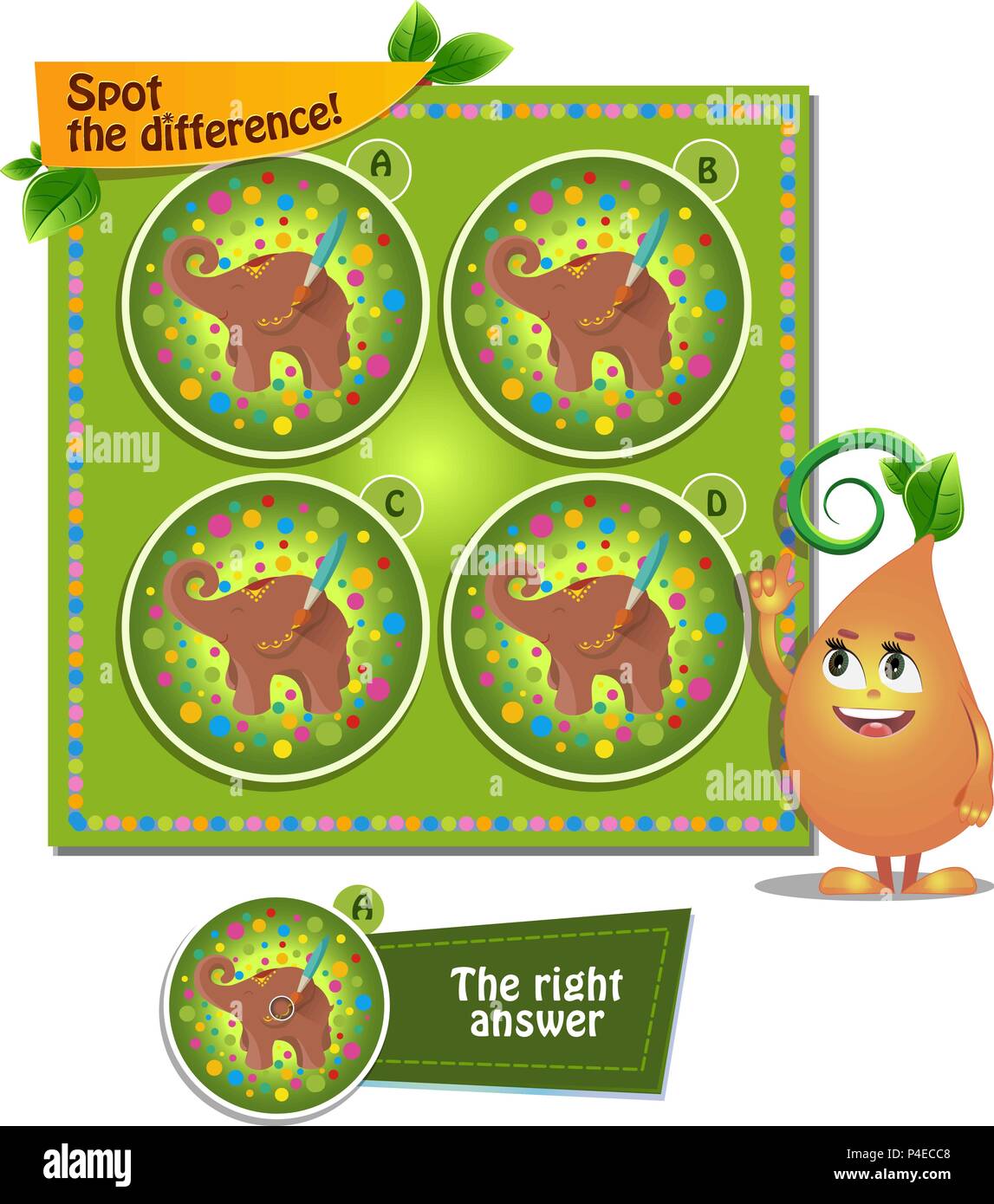 visual game for children and adults. Task: Spot the difference elephant ...