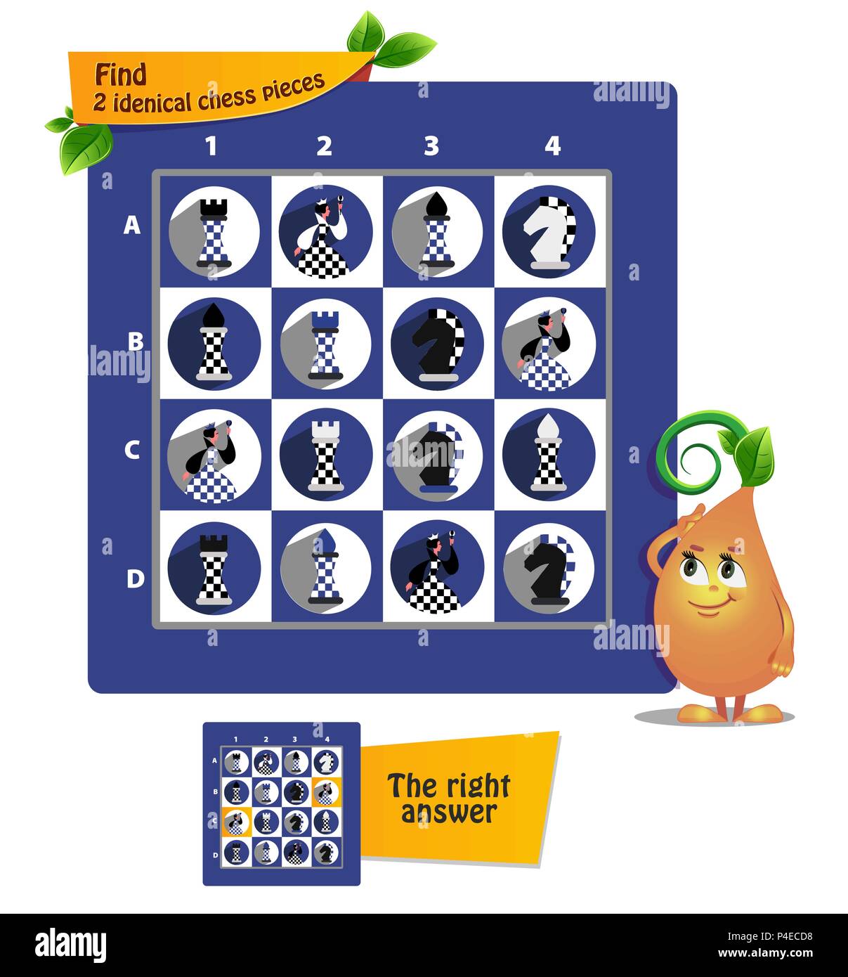 educational game for children and adults. Task find 2 idenical chess ...