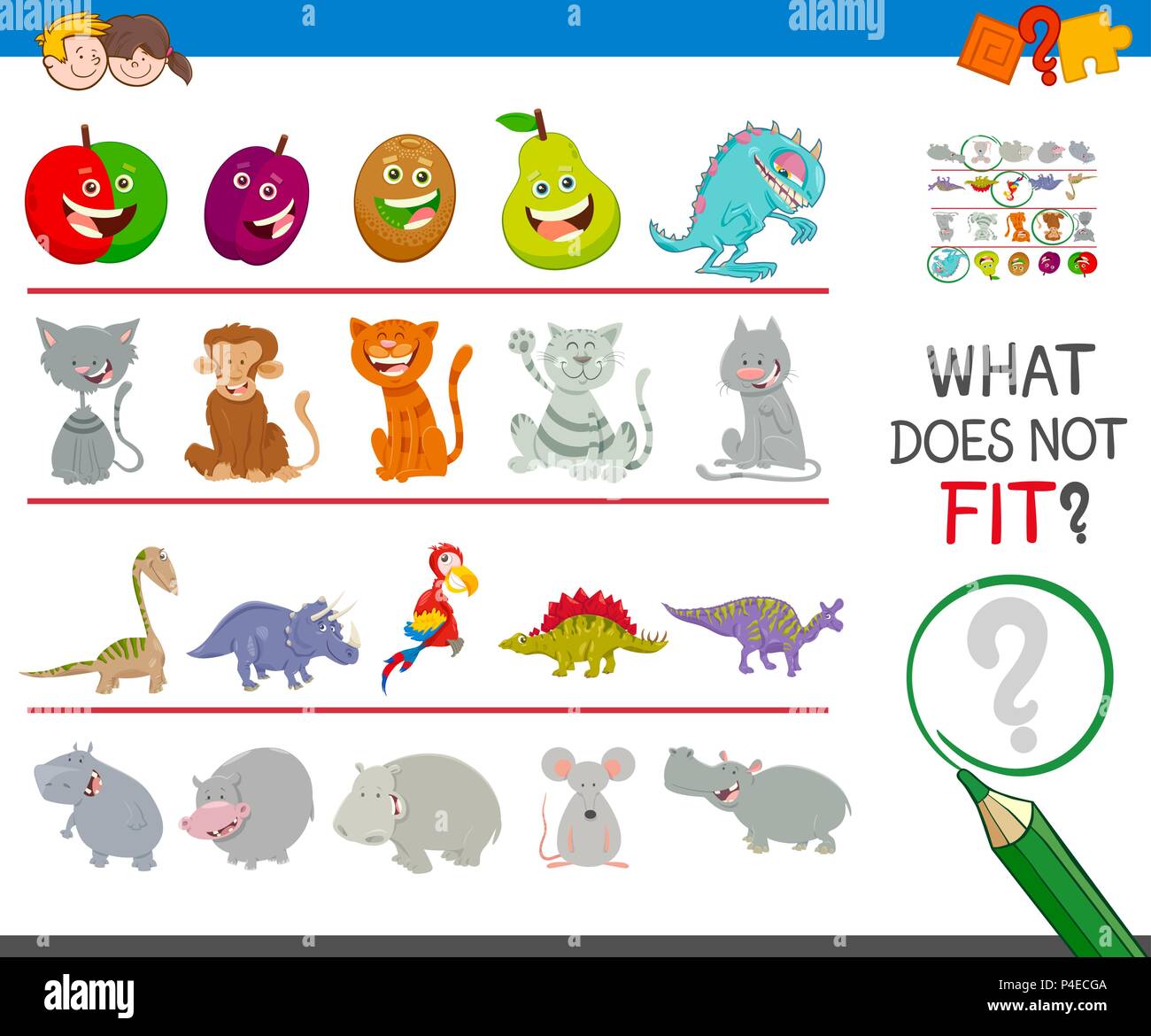 Cartoon Illustration of Finding Picture that does not Fit in a Row ...