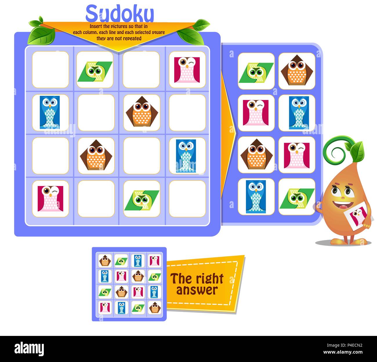 Sudoku game for children with pictures shapes. Kids activity sheet ...