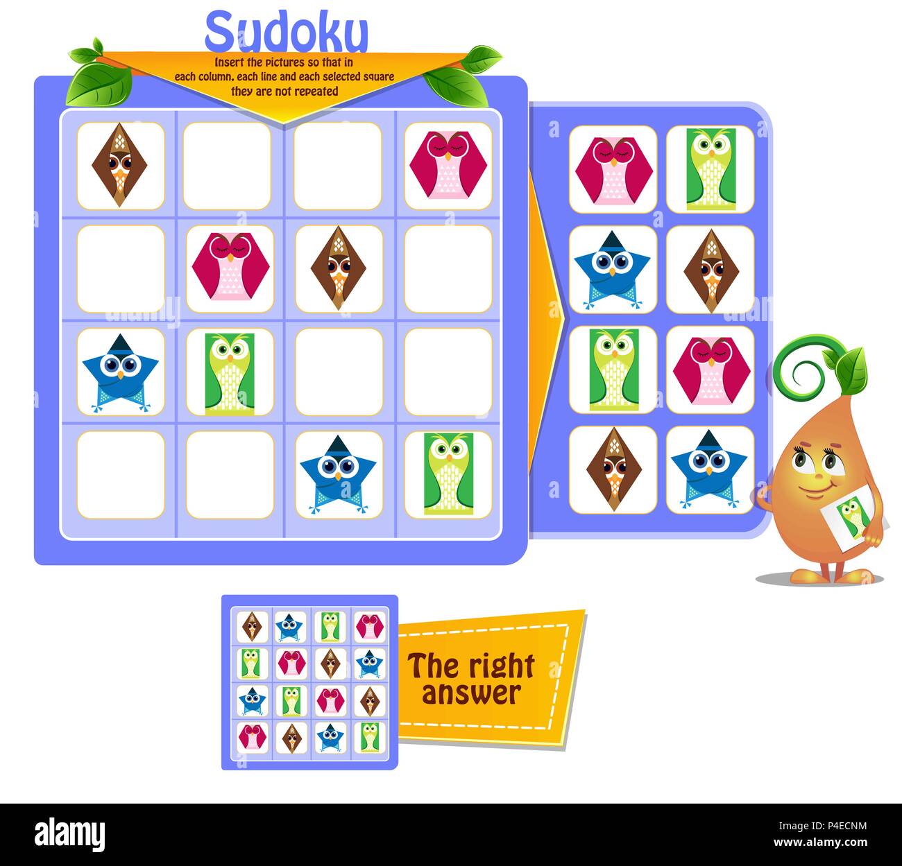 Sudoku game for children with pictures shapes. Kids activity sheet ...
