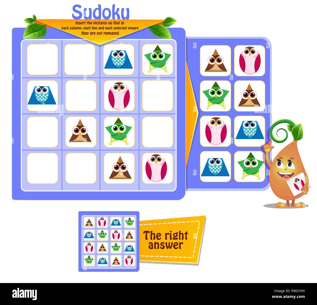 Sudoku game for children with pictures shapes. Kids activity sheet ...