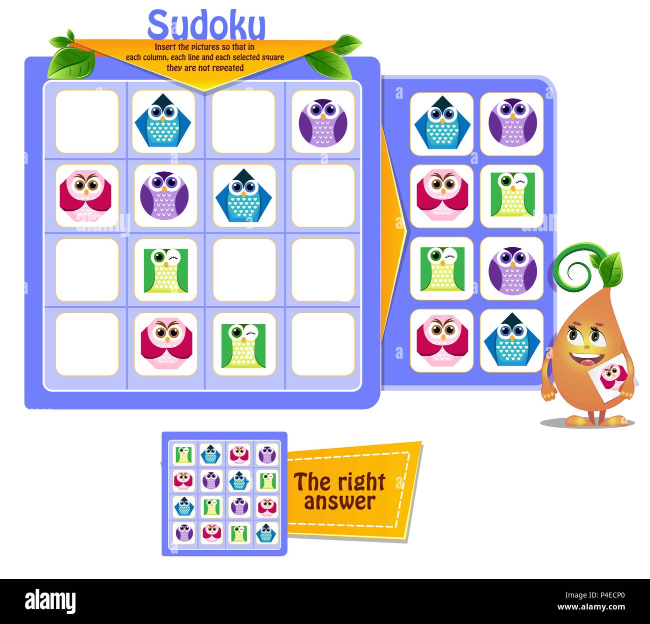 Sudoku game for children with pictures shapes. Kids activity sheet ...