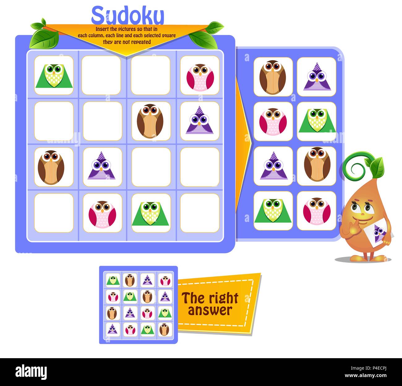 Sudoku game for children with pictures shapes. Kids activity sheet ...