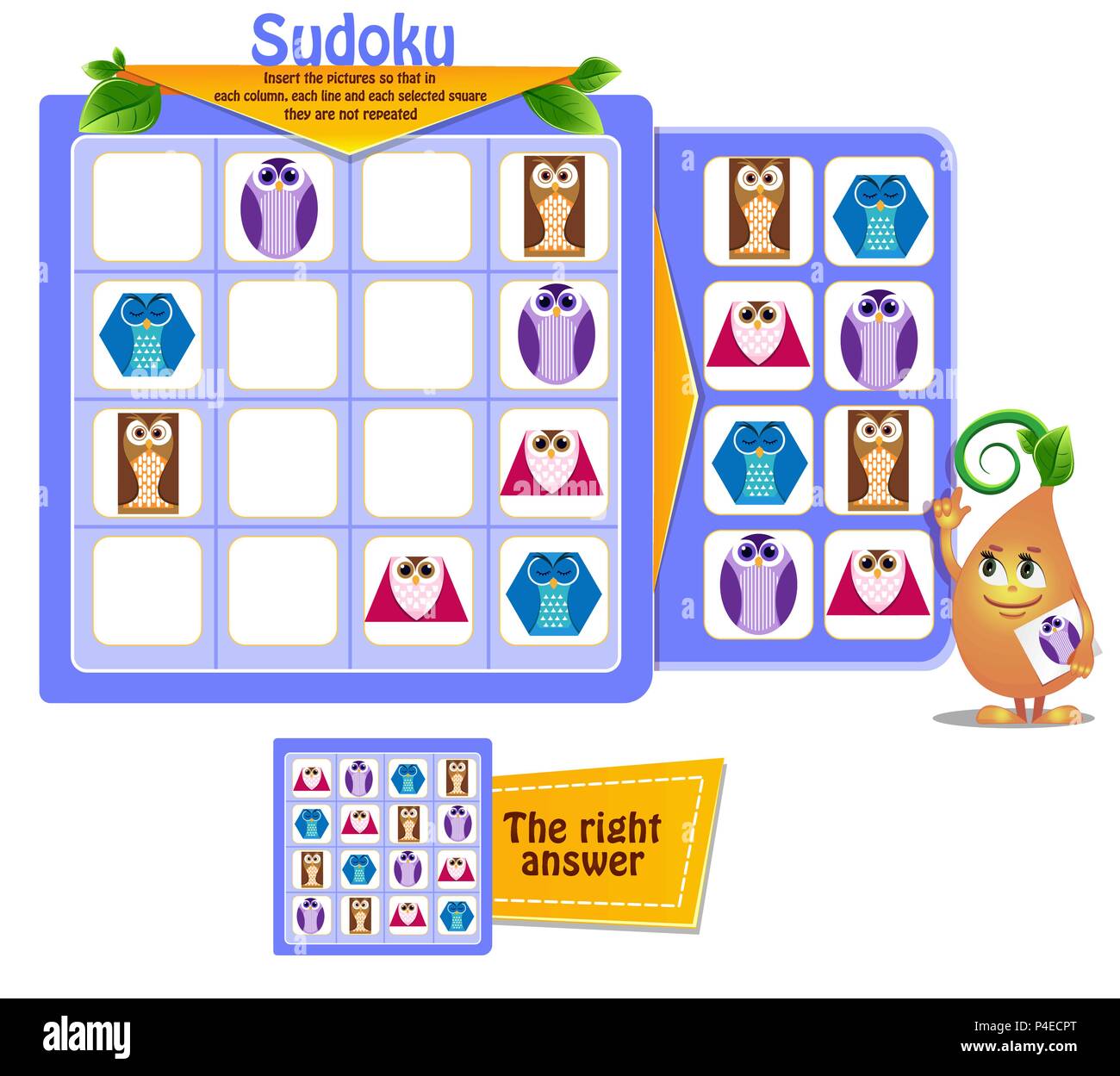 Sudoku game for children with pictures shapes. Kids activity sheet ...