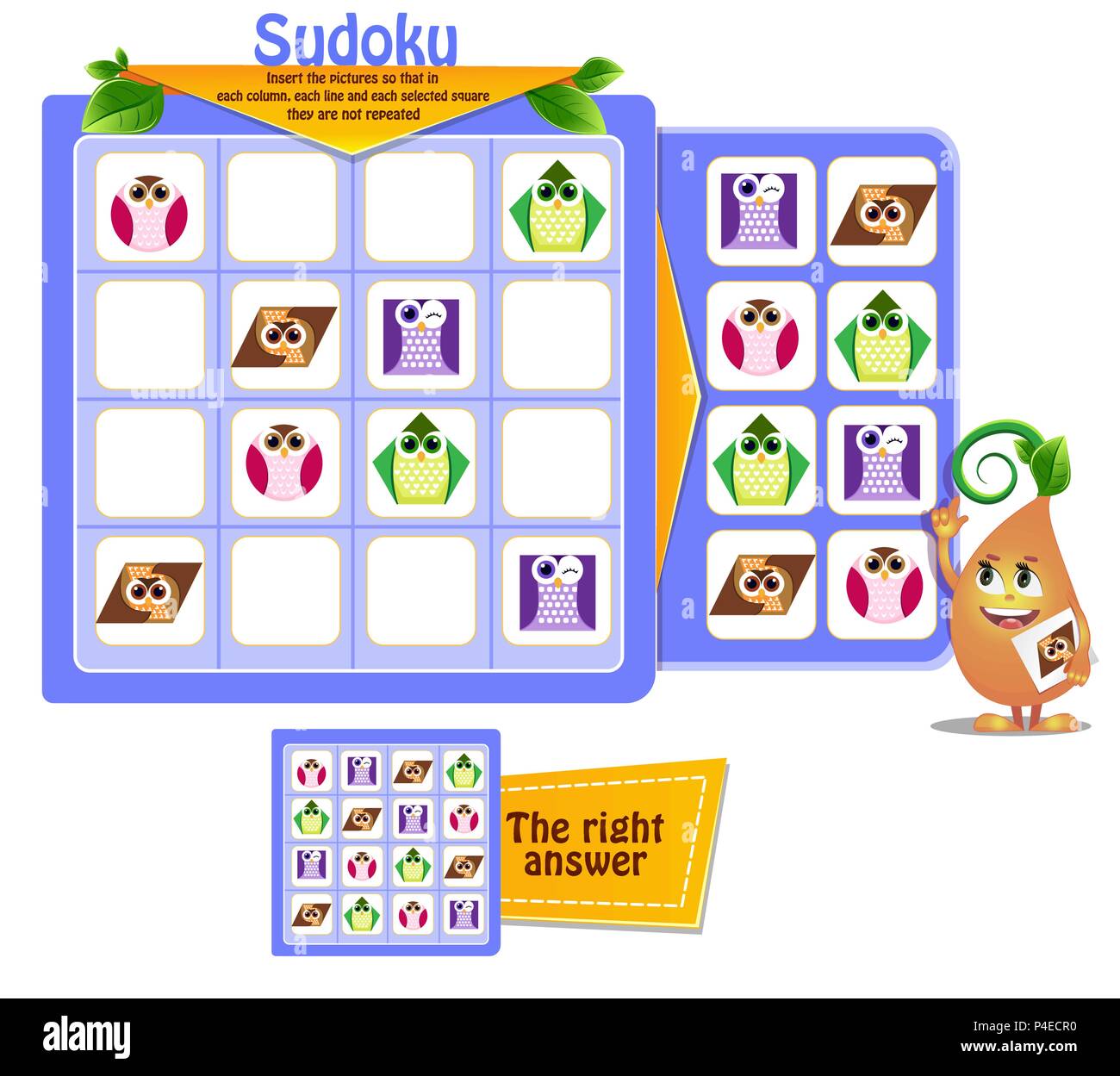 Sudoku game for children with pictures shapes. Kids activity sheet ...
