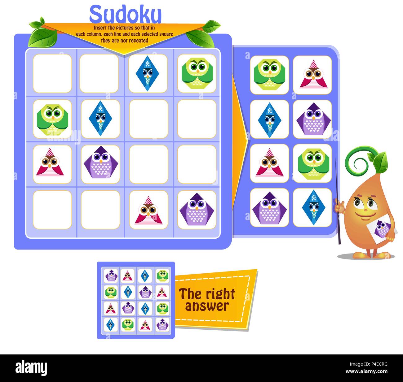 Sudoku game for children with pictures shapes. Kids activity sheet ...