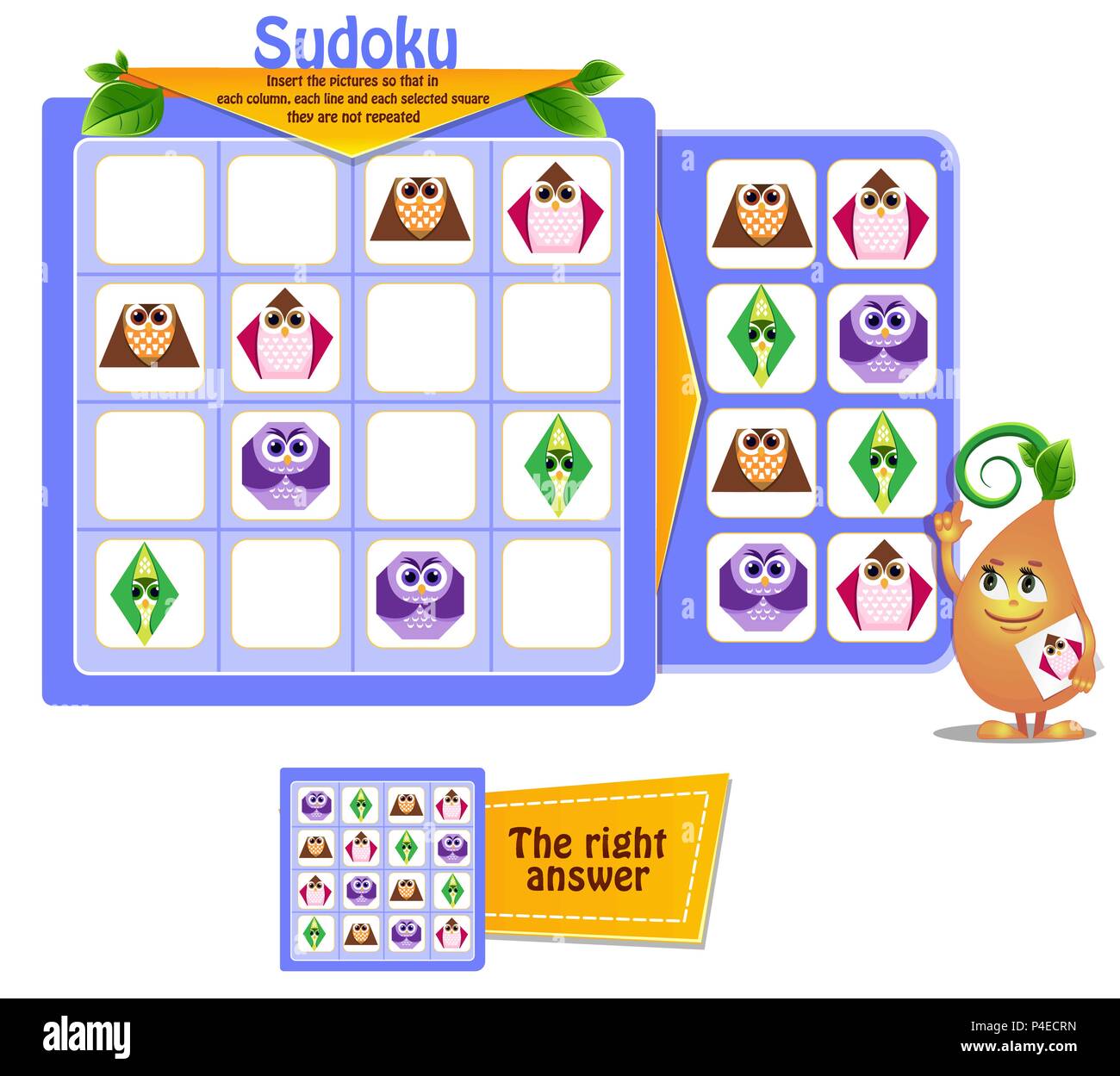 Sudoku game for children with pictures shapes. Kids activity sheet ...