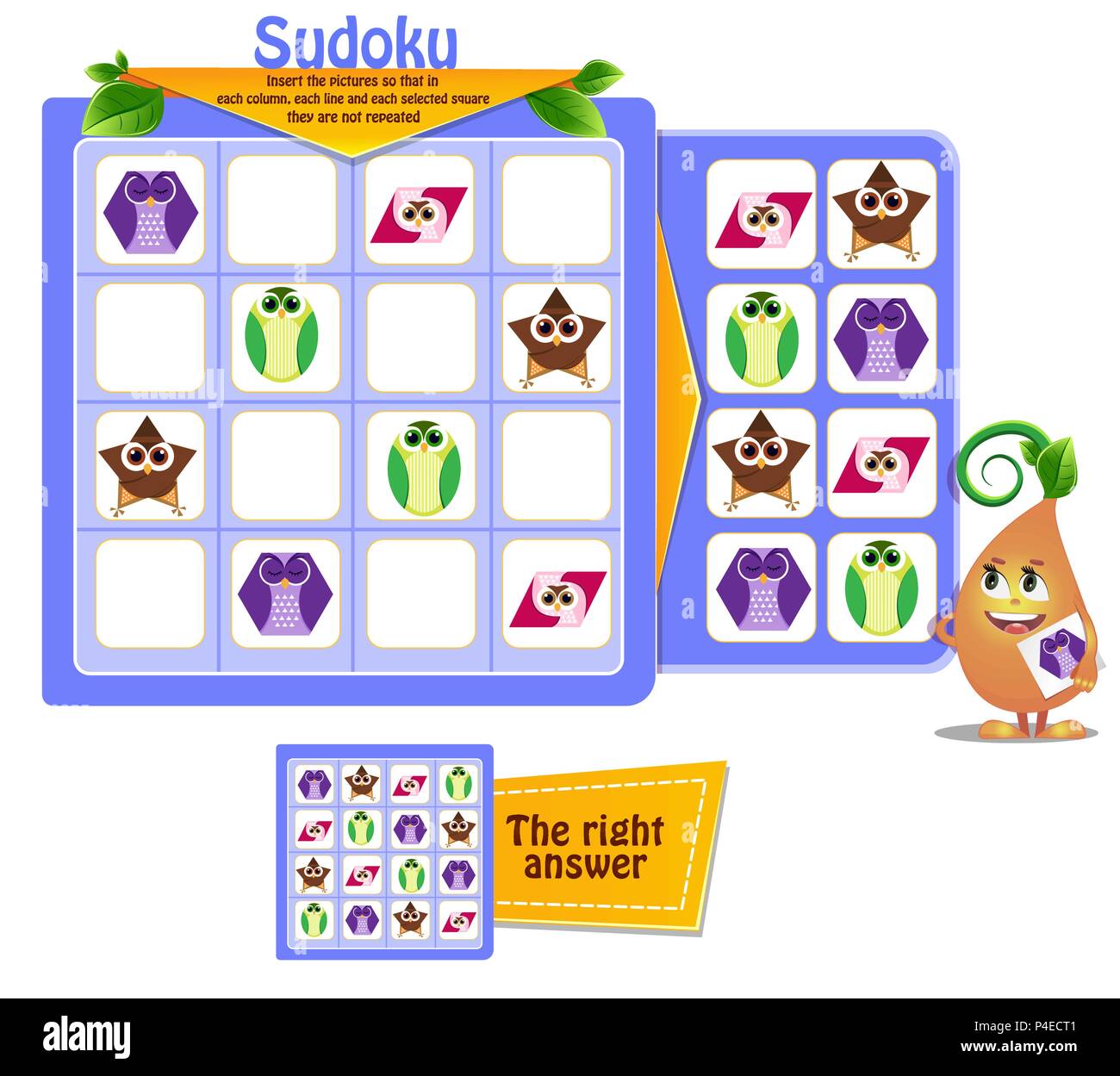 Sudoku game for children with pictures shapes. Kids activity sheet ...
