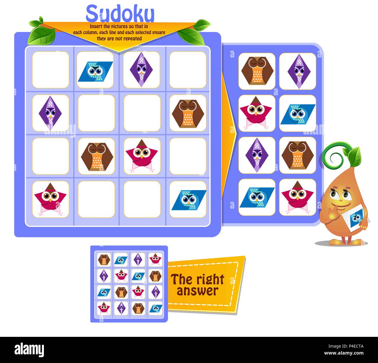 Sudoku game for children with pictures shapes. Kids activity sheet ...