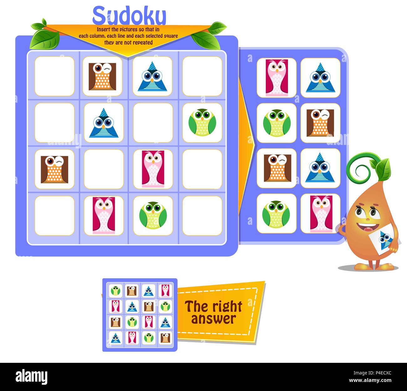 Sudoku game for children with pictures shapes. Kids activity sheet ...