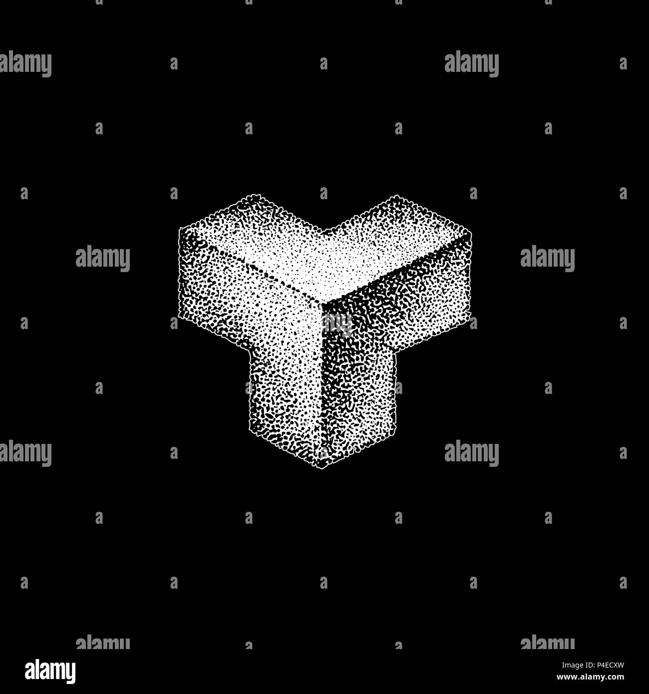 vector monochrome white retro dot art hand drawn cubical triangle ...