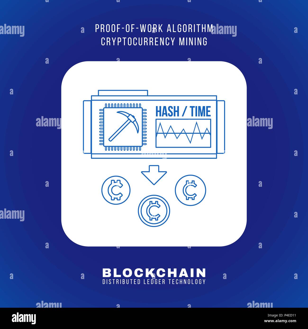 Vector Outline Design Blockchain Proof Of Work Algorithm Cryptocurrency Pow Mining Principle