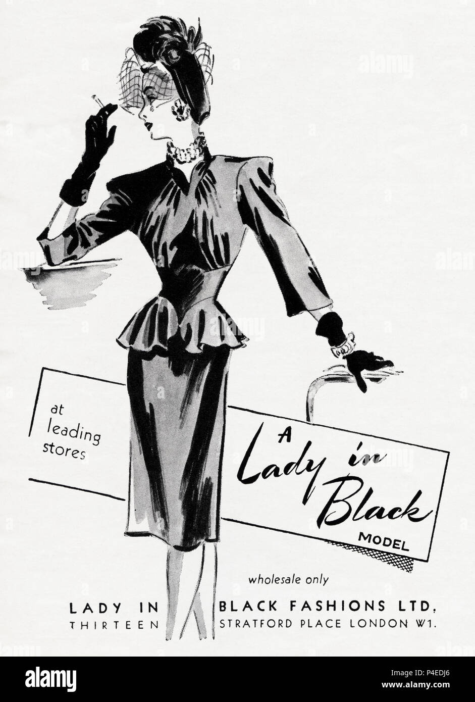 1940s old vintage original advert advertising Lady in Black female ...