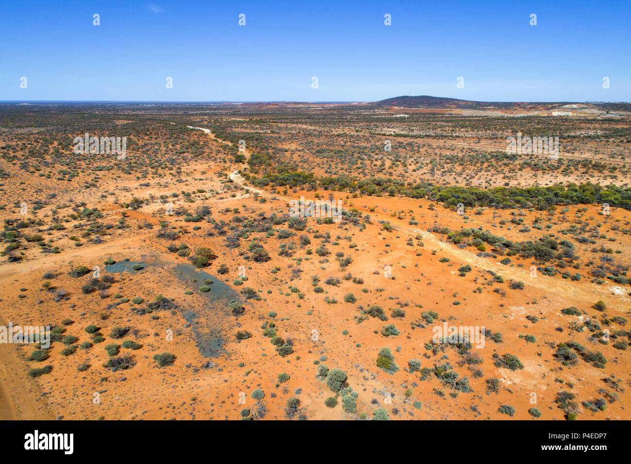 Aerial view across red landscape, Eastern Goldfields, Western Australia ...