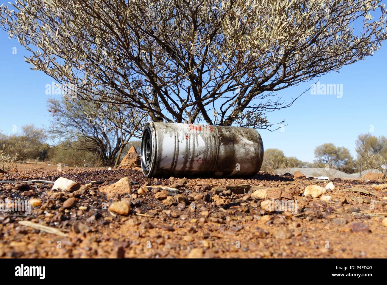 Discarded engine oil filter left in the Australian outback, Goldfields ...
