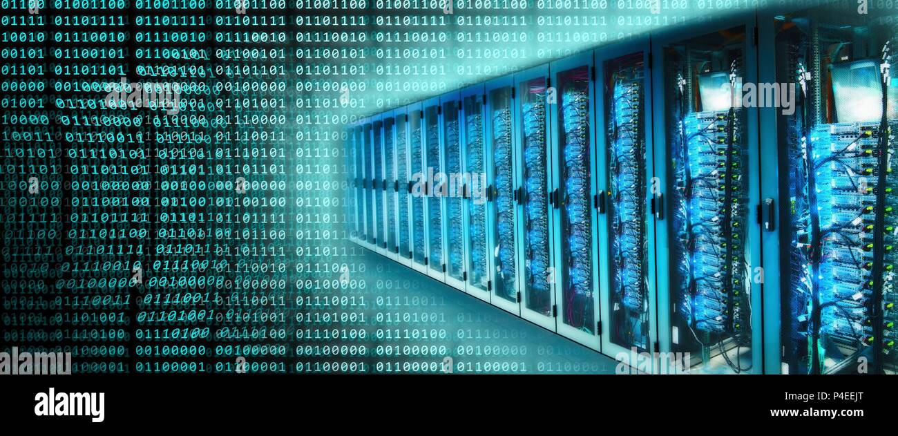 A number of server racks with binary digits | usage worldwide Stock ...