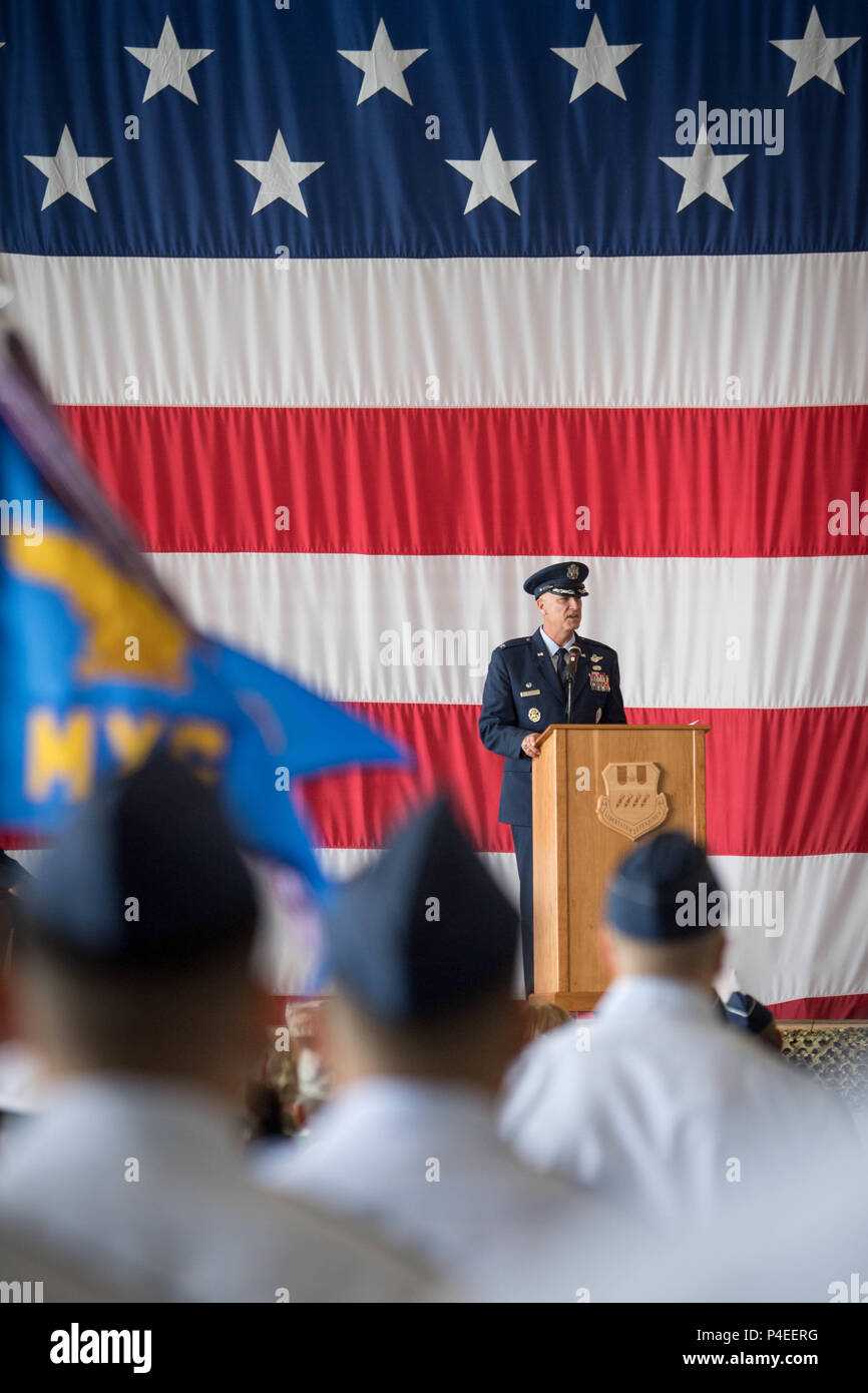 Col. Michael Miller, 2nd Bomb Wing commander, speaks to Airmen during ...