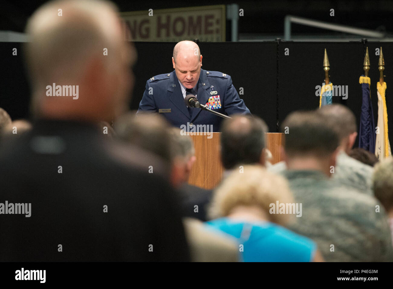 Col. Theodore Wilson, 88th Air Base Wing chaplain, gives the invocation ...