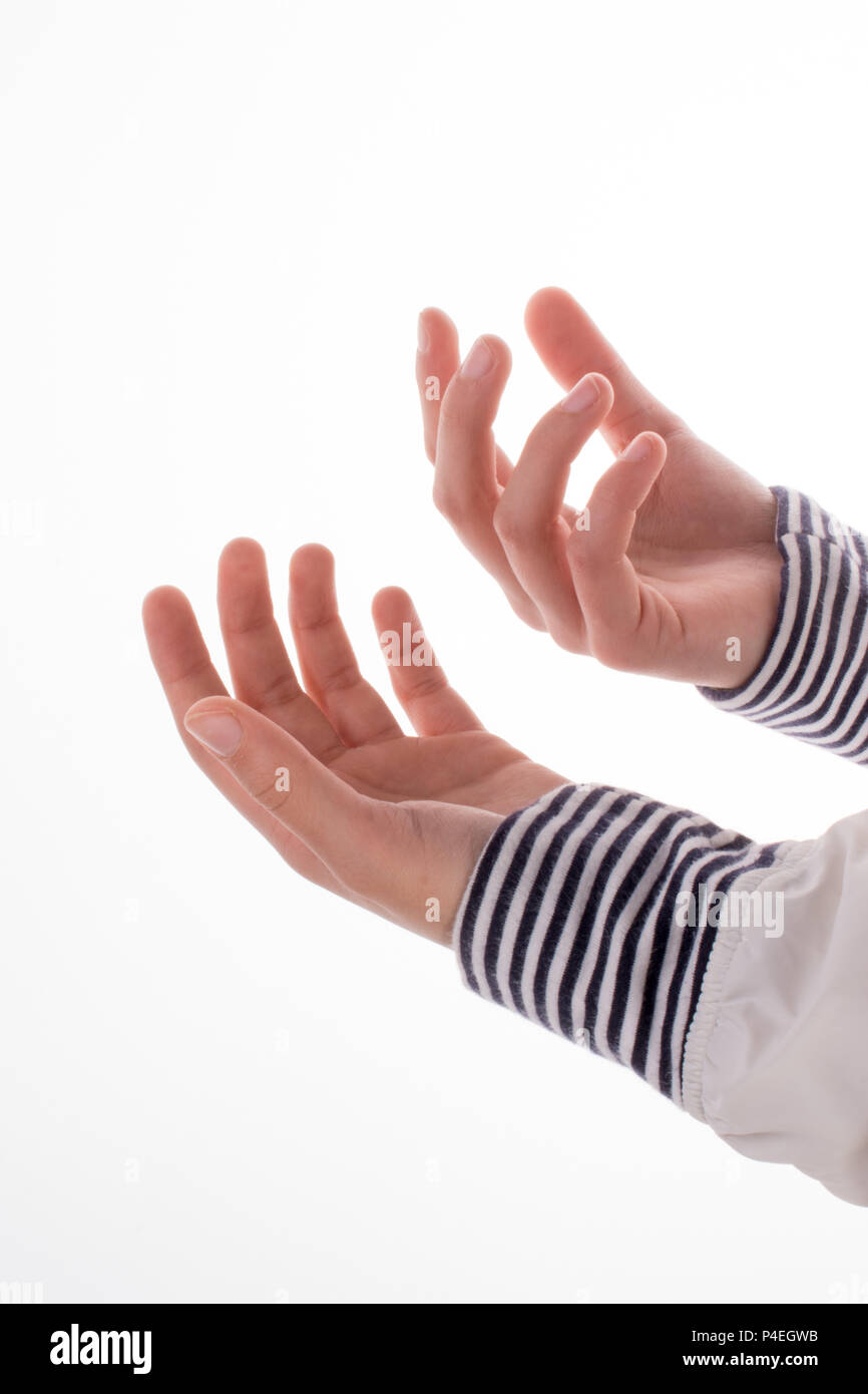 Hand making a gesture on a white background Stock Photo - Alamy