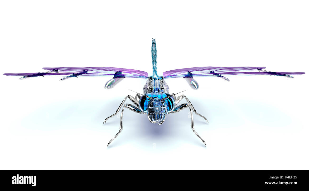 digital war concept electronic computer dragonfly isolated, 3D ...