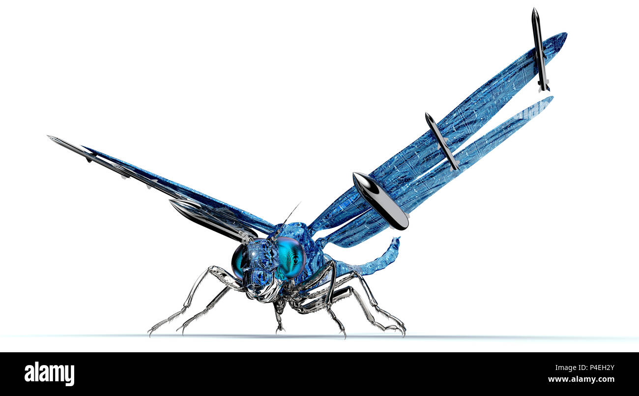digital war concept electronic computer dragonfly isolated, 3D ...