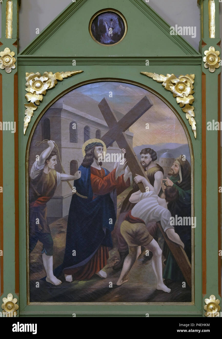 5th Stations of the Cross, Simon of Cyrene carries, church of Saint Matthew in Stitar, Croatia ...