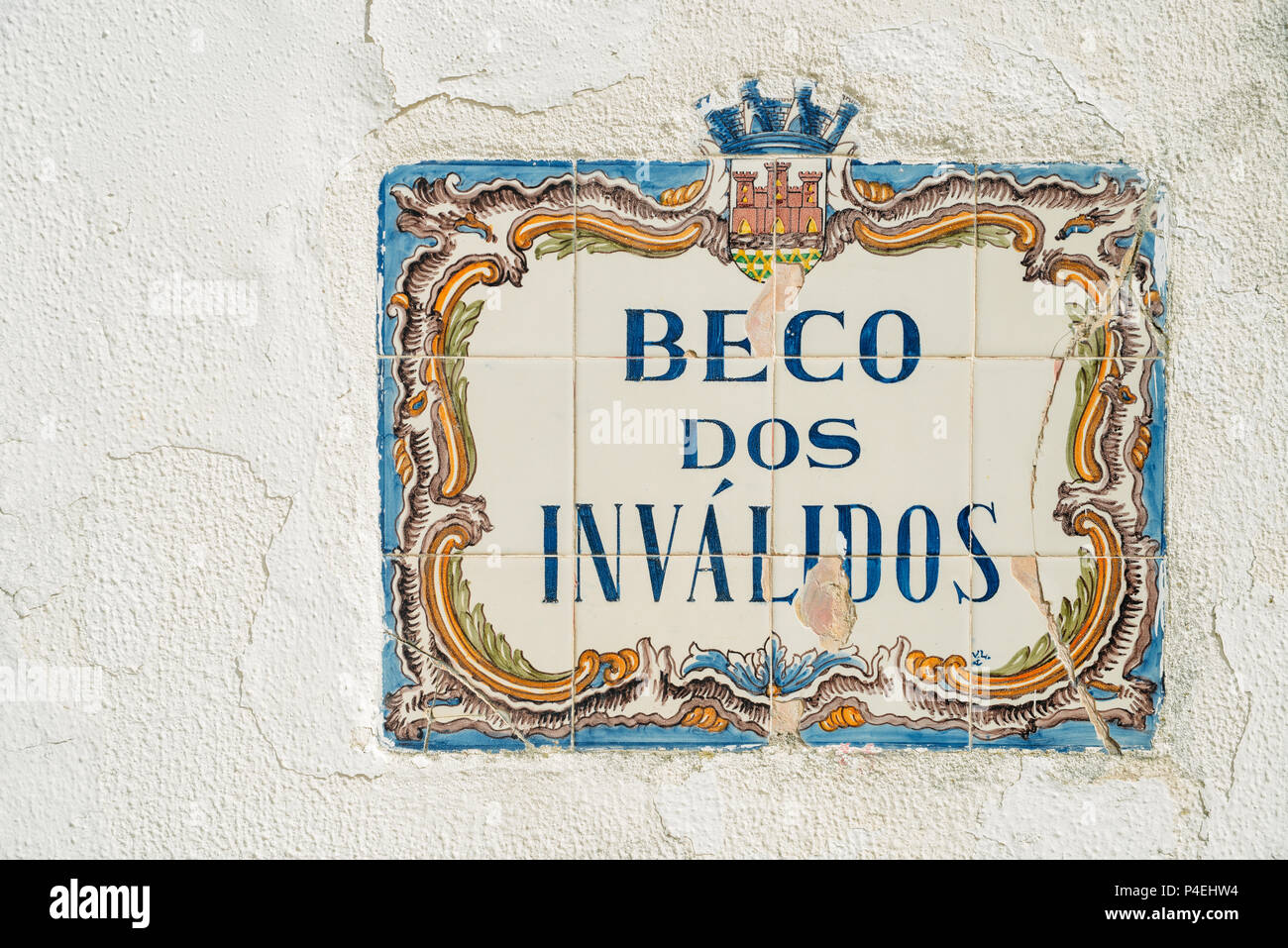 A traditional street sign in the historic centre of Cascais. Beco dos ...