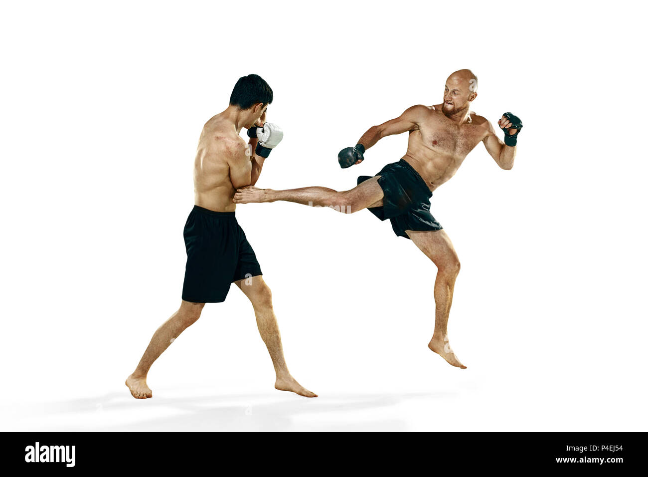 Two professional boxer boxing isolated on white studio background Stock ...