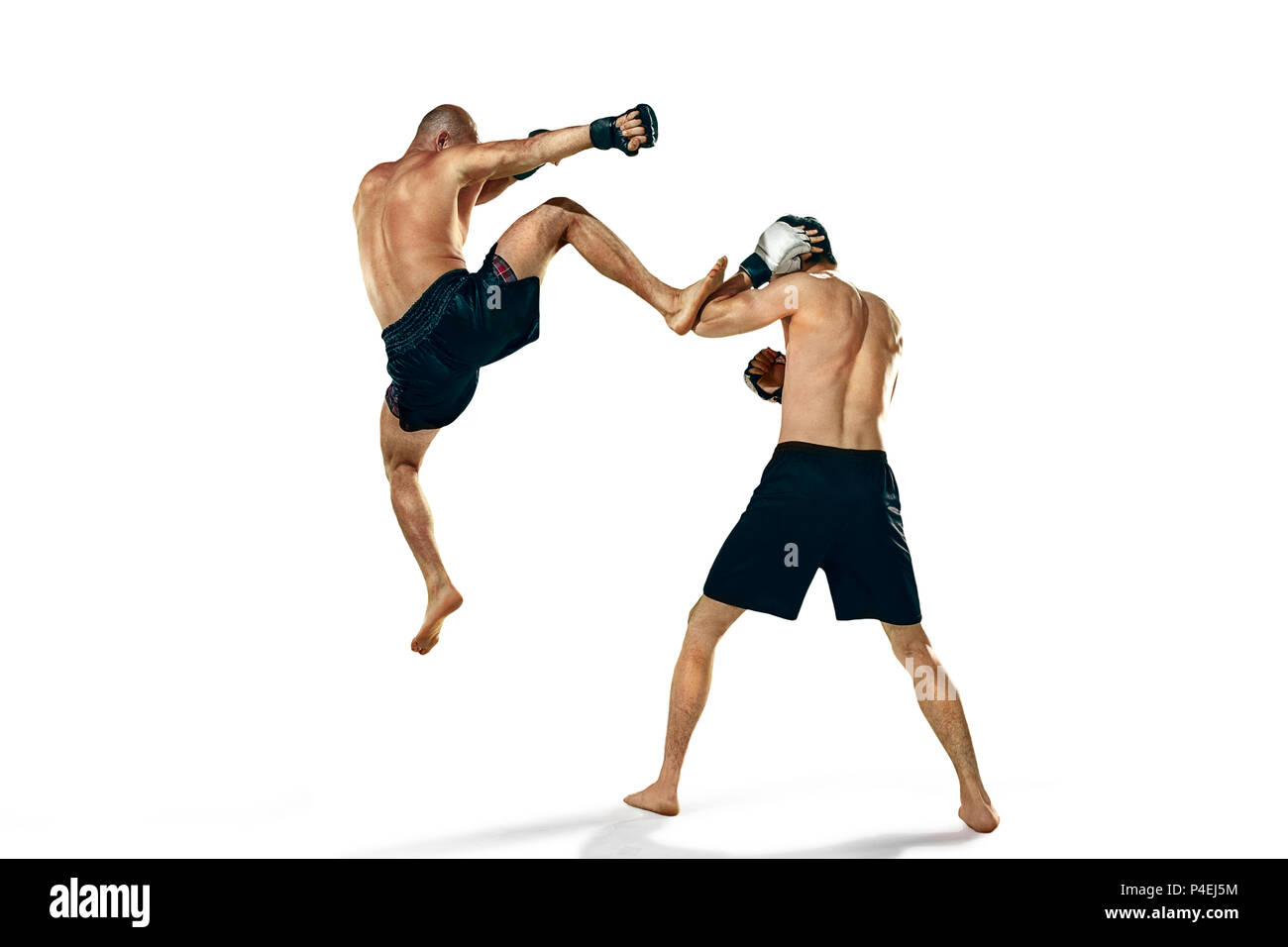 Two professional boxer boxing isolated on white studio background Stock ...