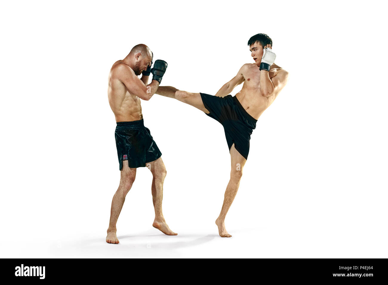 Two professional boxer boxing isolated on white studio background Stock ...