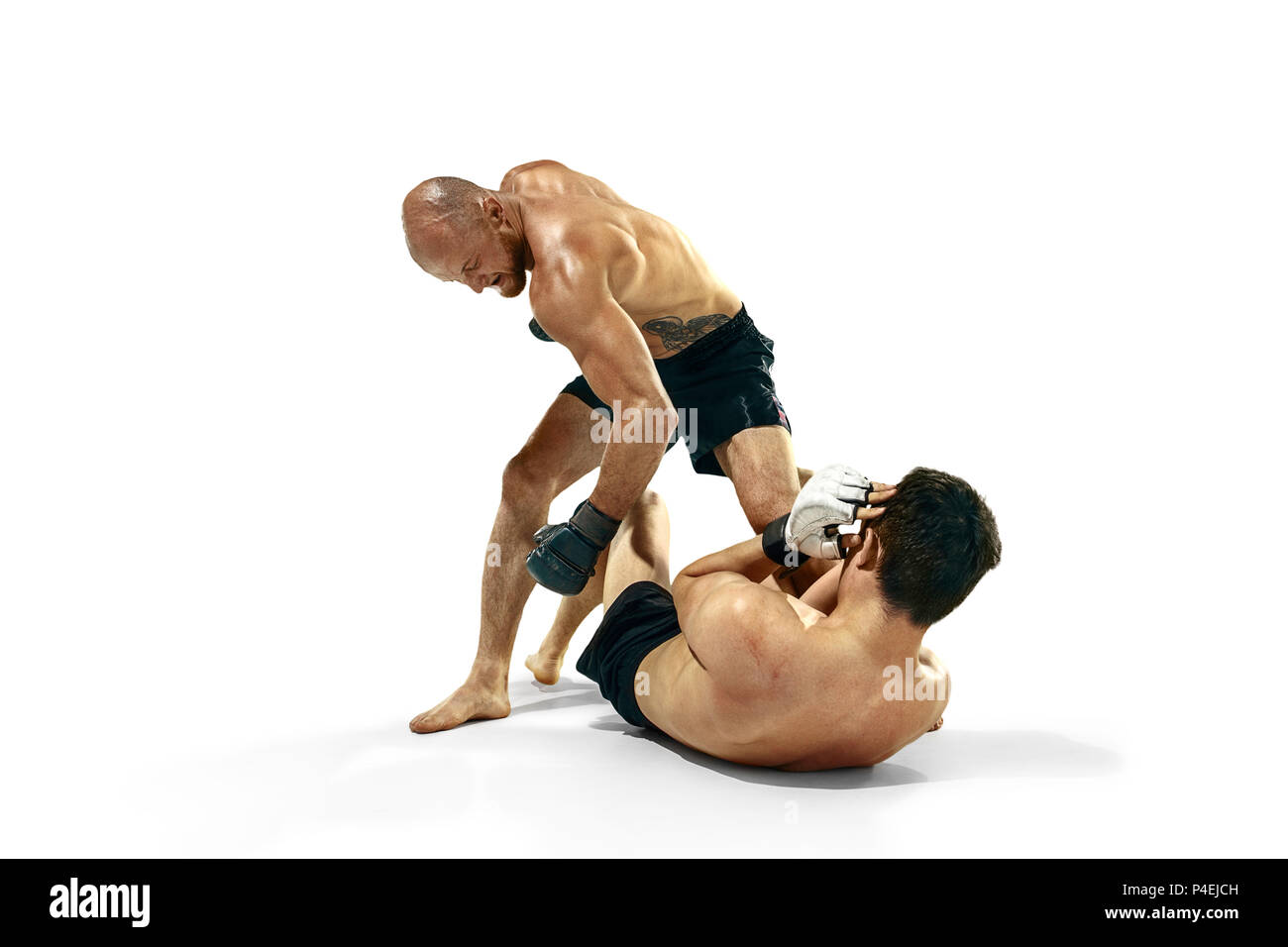 Two professional boxer boxing isolated on white studio background Stock ...