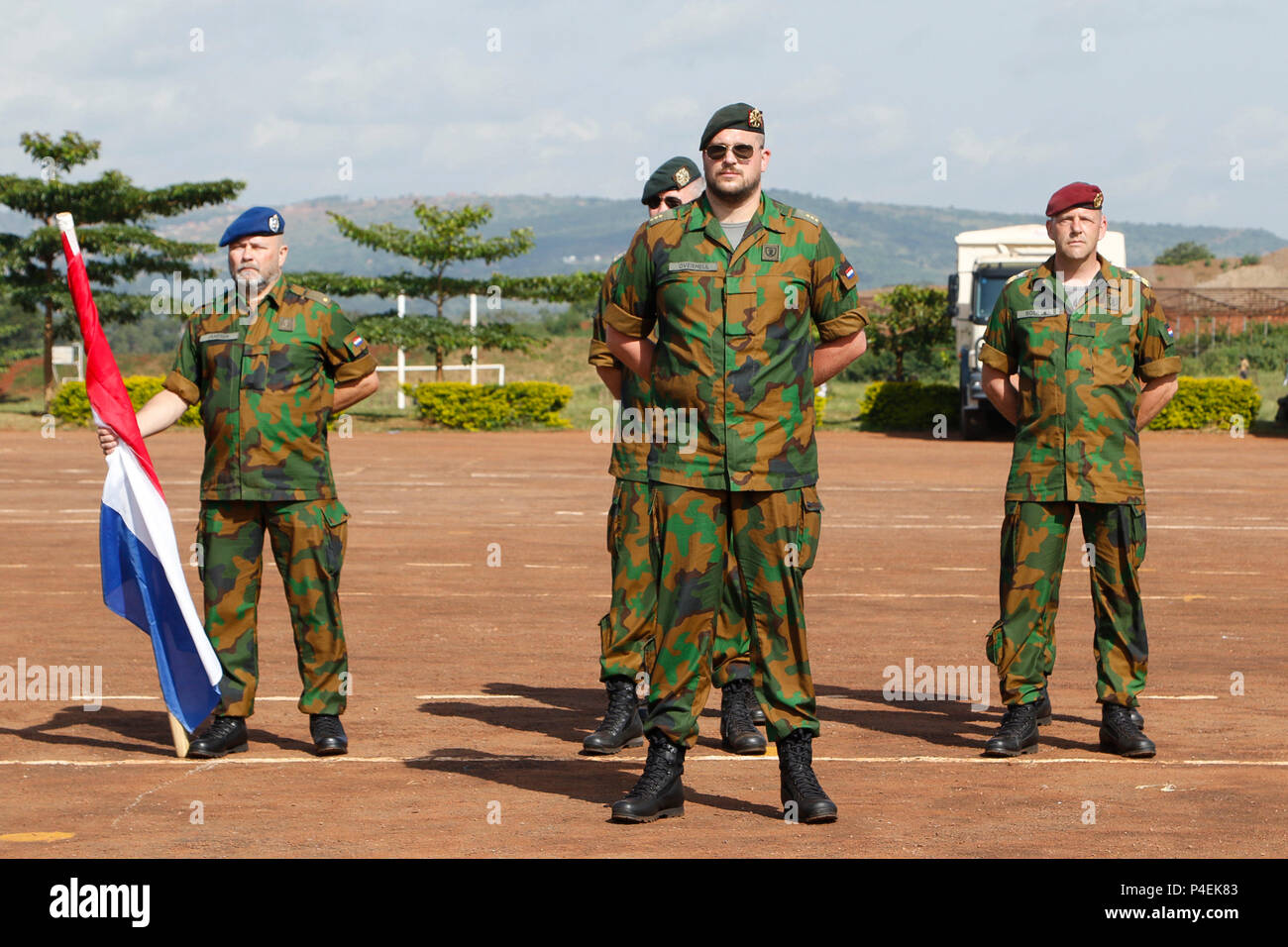 Royal Netherlands Army soldiers stand in formation at the opening ...