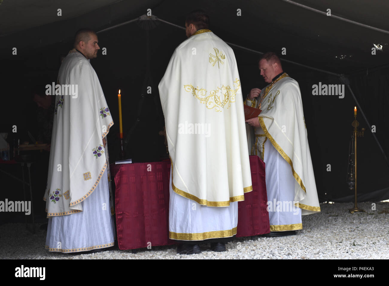 Second Lt. Vedran Kistoc (from left), a chaplain with the Serbian Armed ...