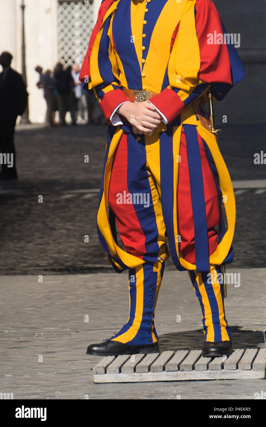 A member of the Pontifical Swiss Guard who protect the pope in Vatican ...