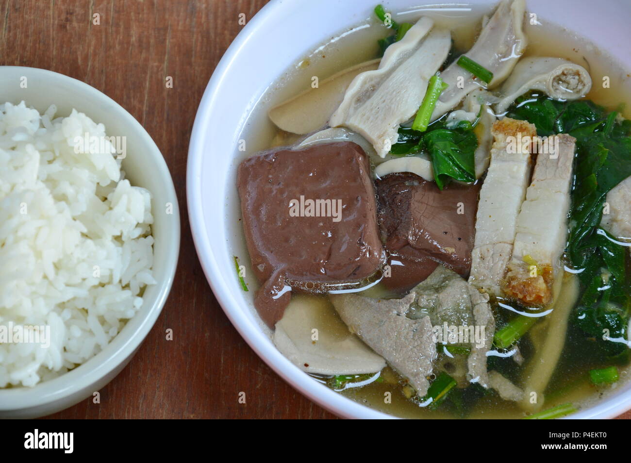 boiled pork blood and entrails in soup eat with rice Stock Photo - Alamy