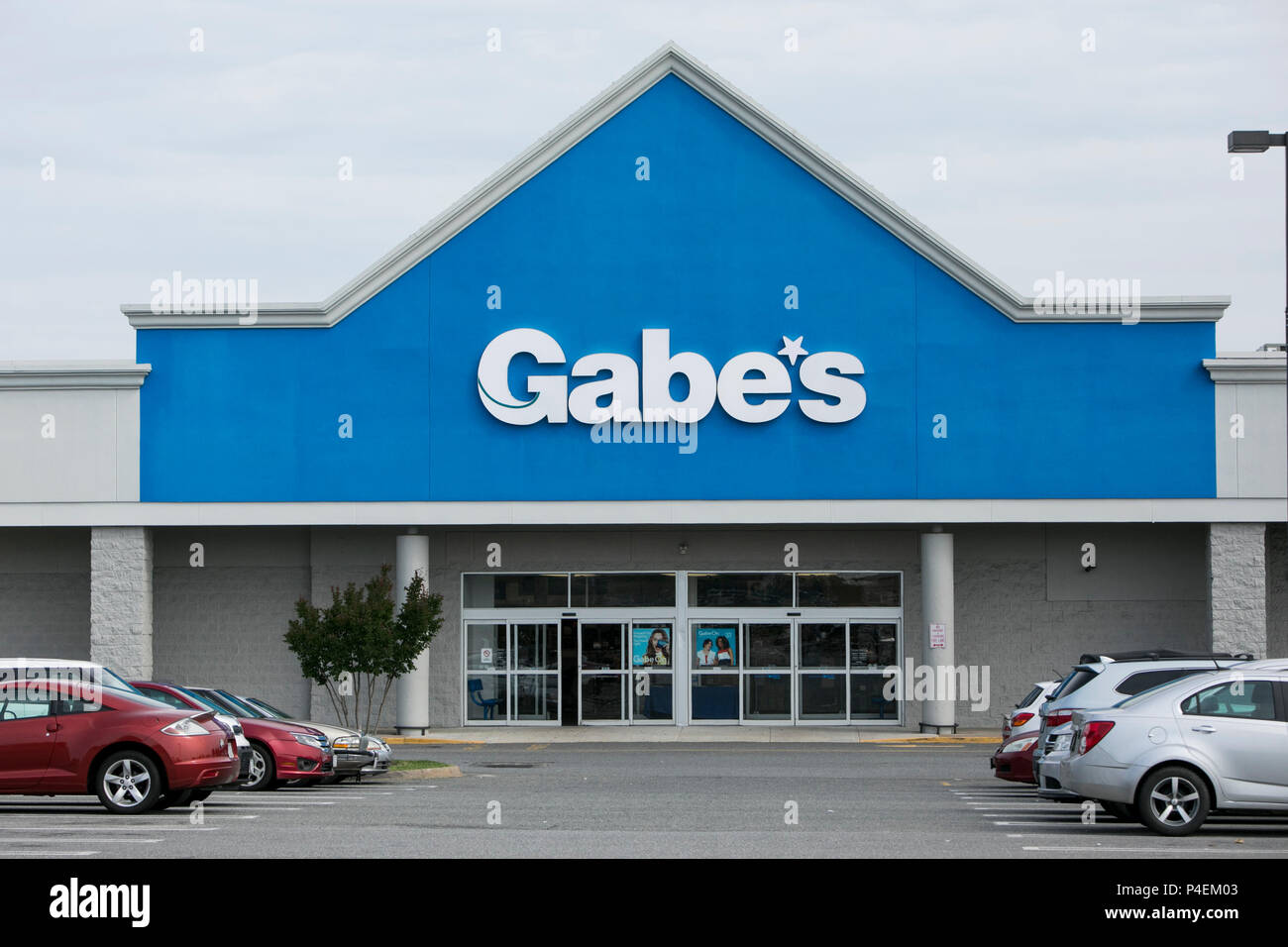 A logo sign outside of a Gabe's retail store in Fredericksburg ...
