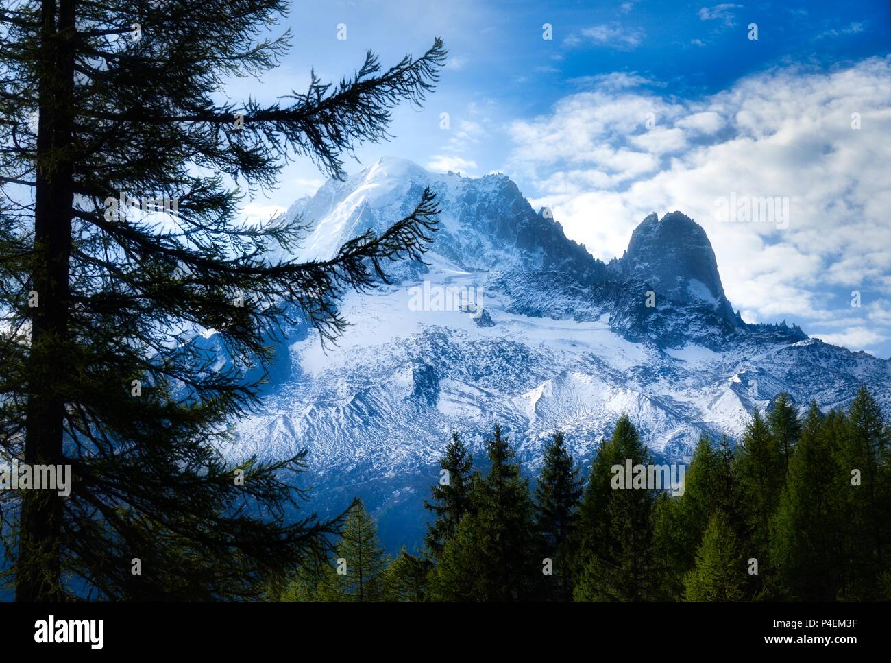 Snowcapped mountain peaks, Mont Blanc, Chamonix, France Stock Photo - Alamy