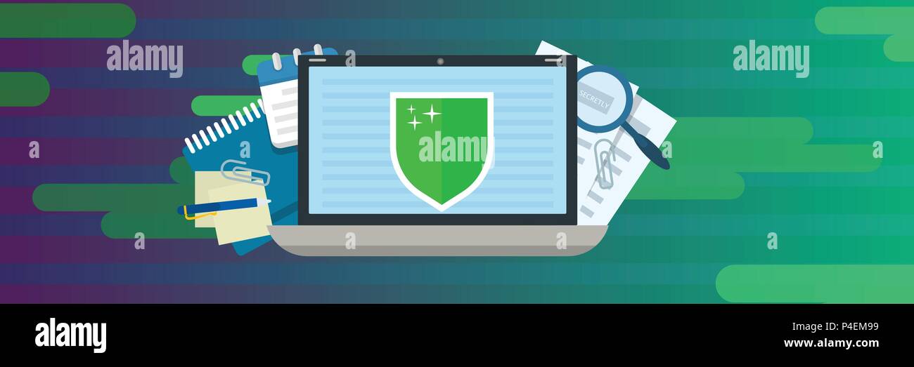 Laptop data protection banner horizontal, flat style Stock Vector Image ...