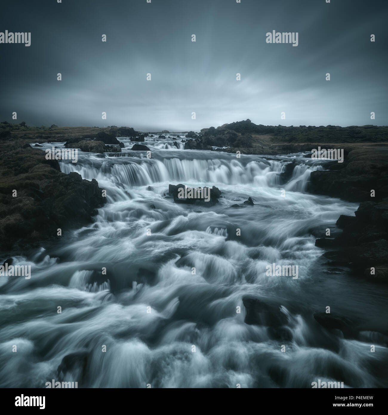 Waterfall and Flowing river, Iceland Stock Photo - Alamy