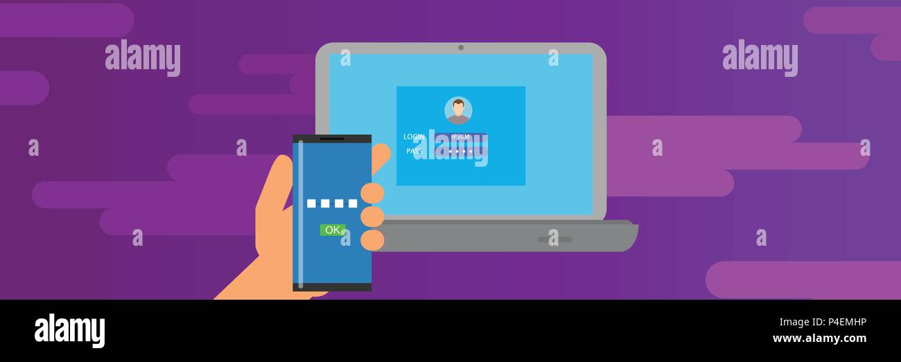 Smartphone laptop login banner horizontal, flat style Stock Vector ...