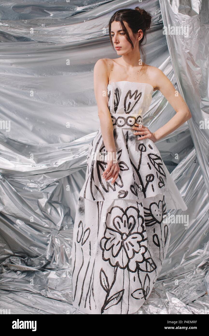 Woman wearing a paper dress Stock Photo - Alamy