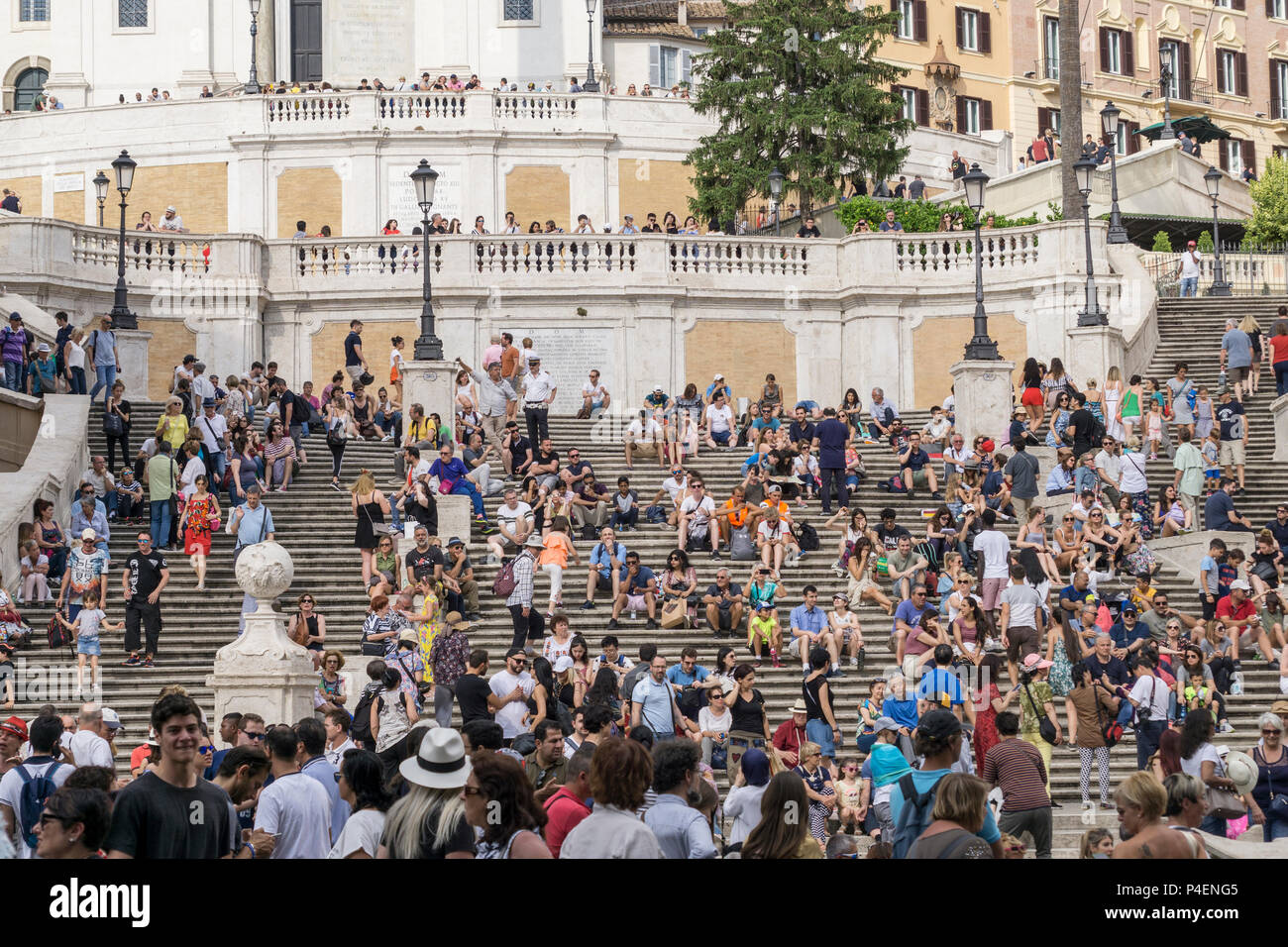 ROME, ITALY - JUNE 16, 2018: Tourists at the Spanish steps in the ...