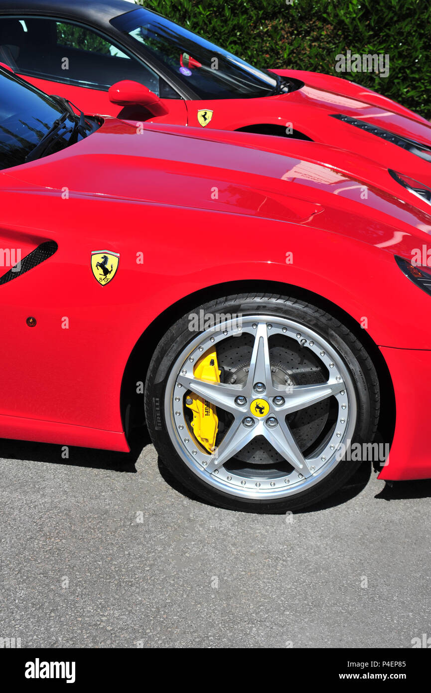 Some of the latest Ferrari cars on display at the Ferrari Dealership in ...