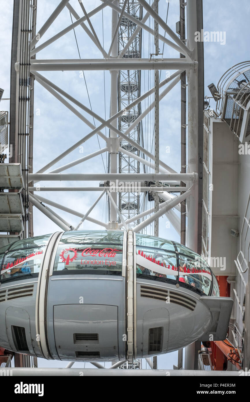 Pod at the lower end of the London Eye ferris wheel at Westminster ...