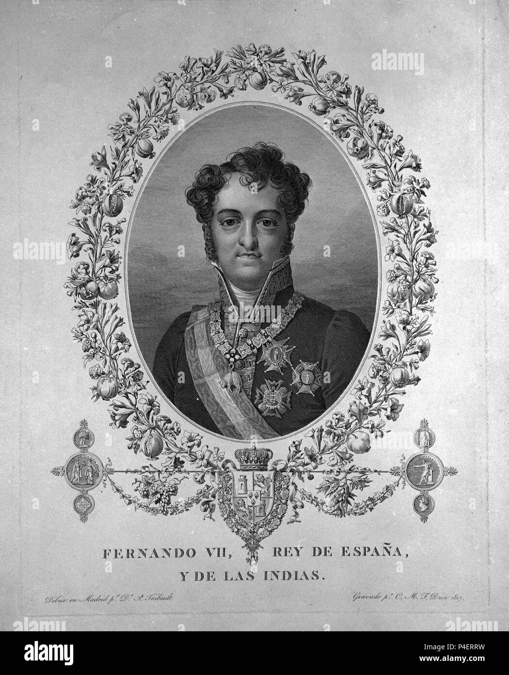 RETRATO DE FERNANDO VII REY DE ESPAÑA Y DE LAS INDIAS - GRABADO S XIX ...