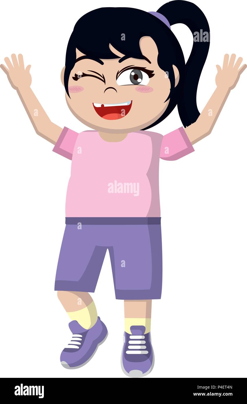 Happy girl with hands up Stock Vector Images - Alamy