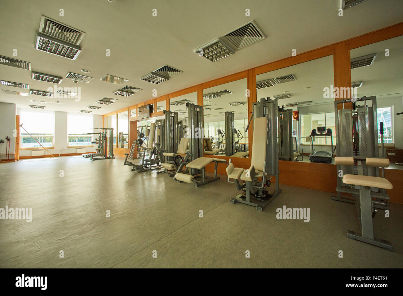 Gym with special equipment, empty, horizontal Stock Photo - Alamy