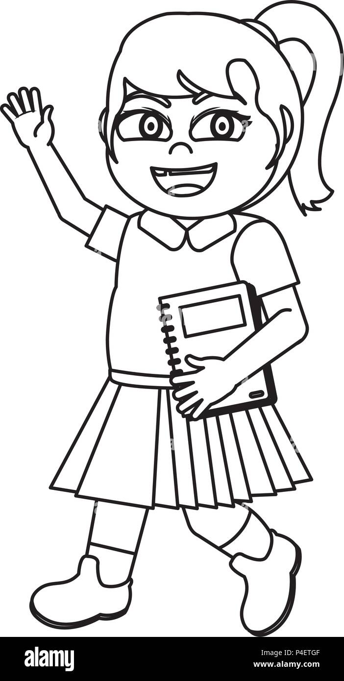 line girl hairstyle with uniform and book in the hand Stock Vector ...